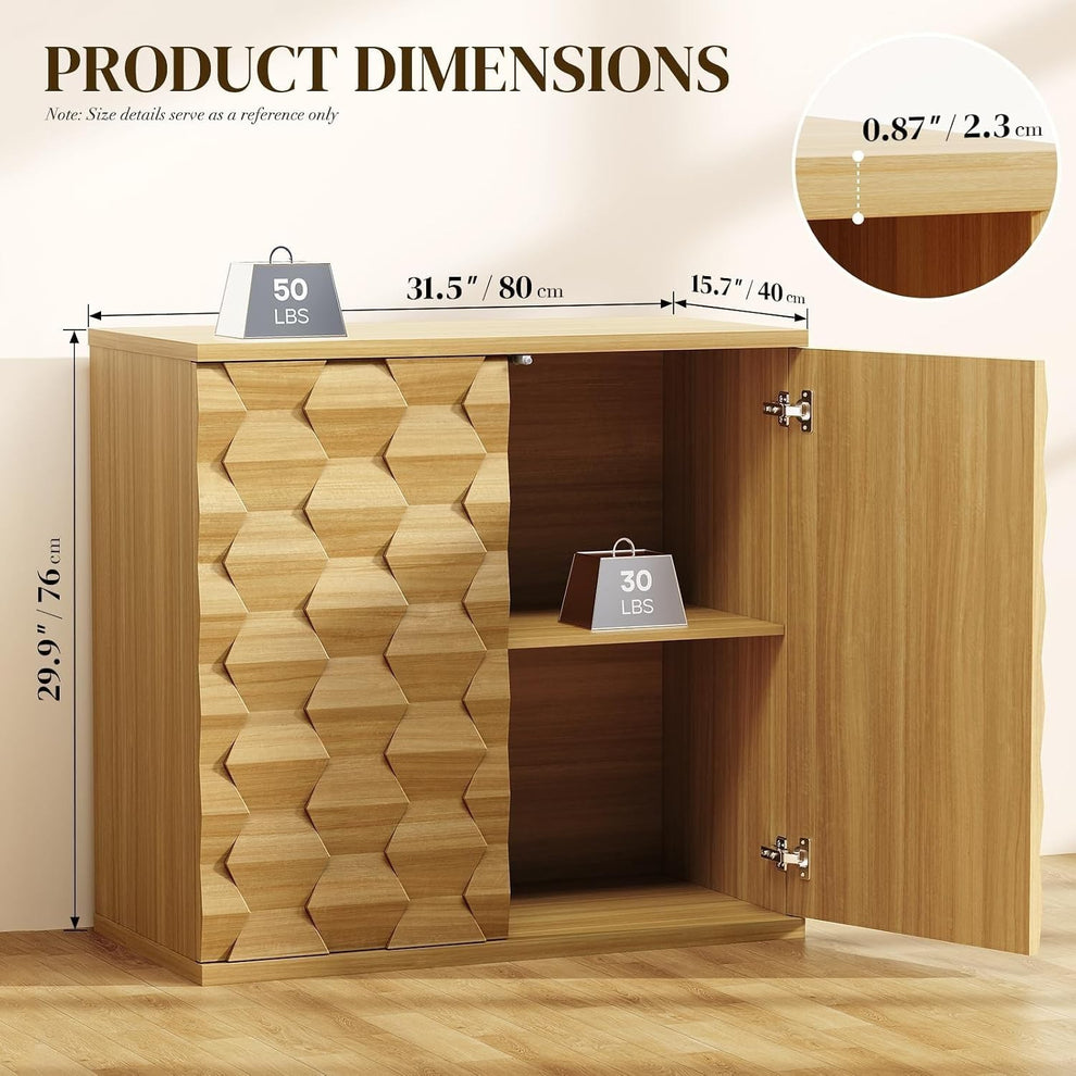 Fluted Bar Cabinet with Storage, 31.5" Coffee Bar Buffet Sideboard Cab ...